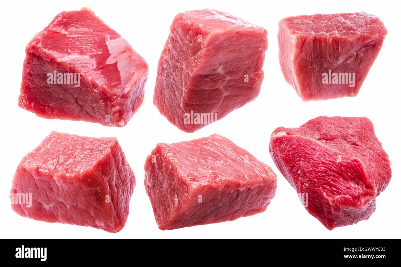 Set of diced beef cuts isolated on white.background File contains ...