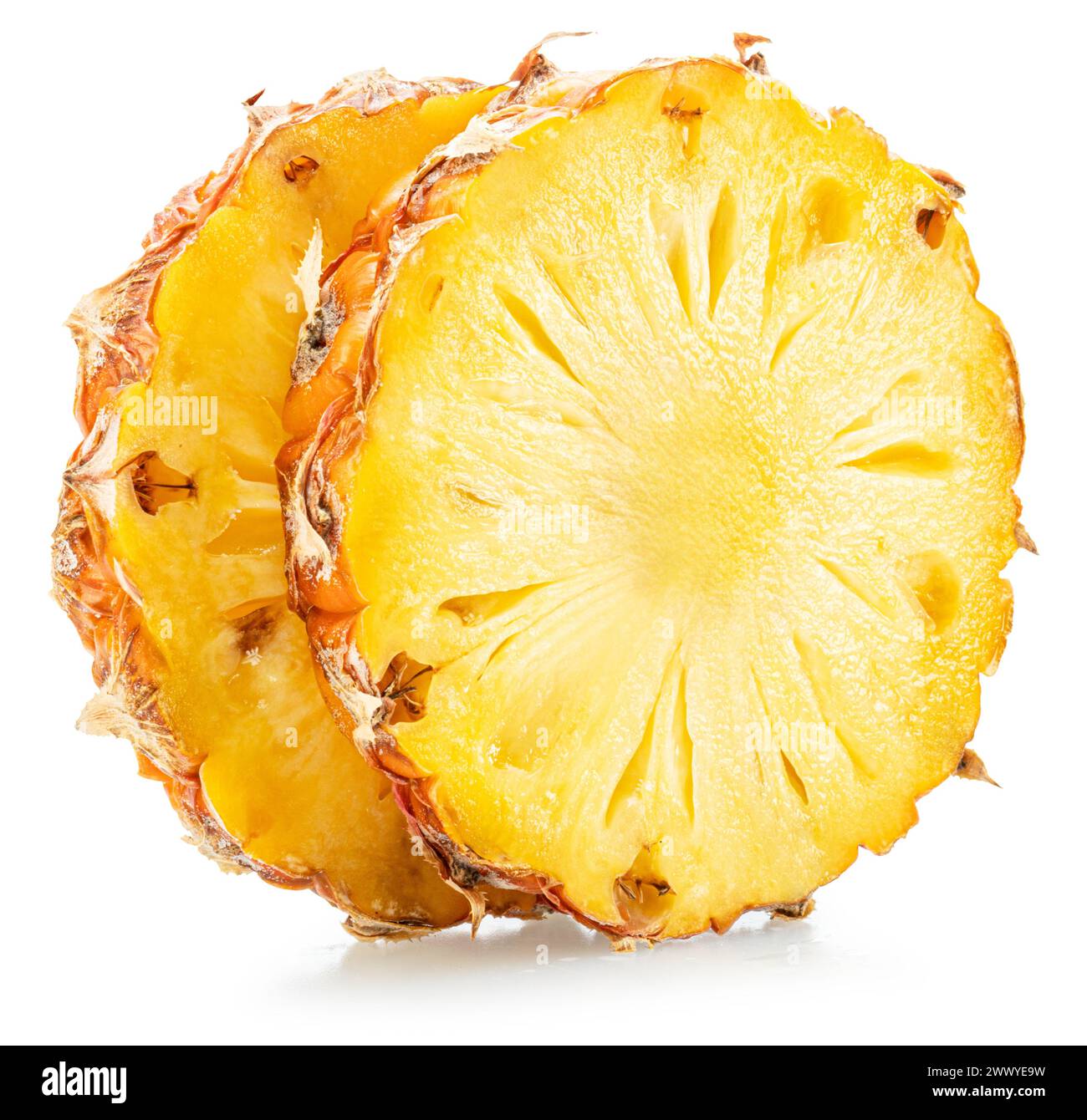 Ripe pineapple and pineapple slices isolated on white background. File ...
