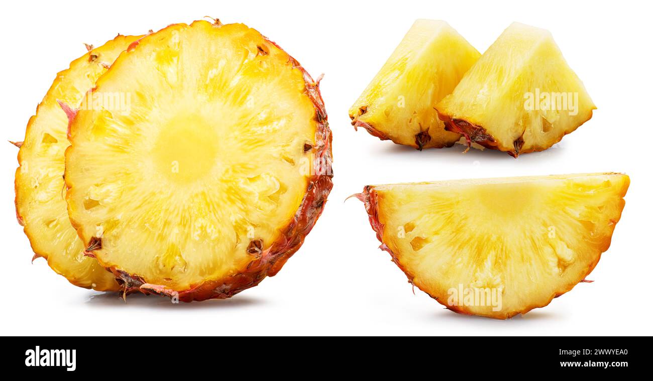 Ripe pineapple and pineapple slices isolated on white background. File ...