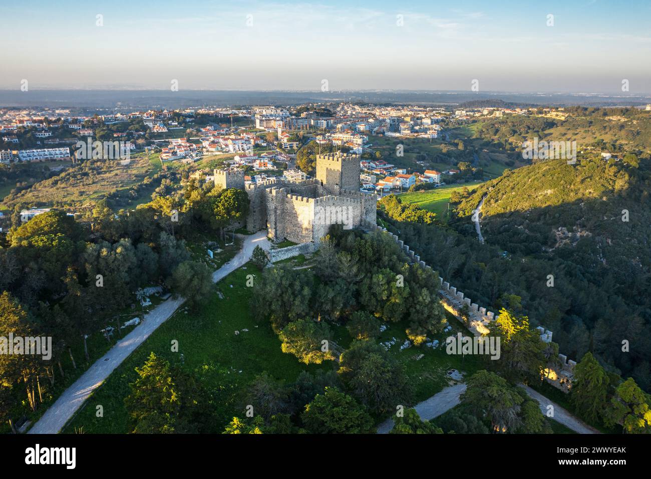 Drone aerial view on Castle of Sesimbra in Setubal district in Portugal ...