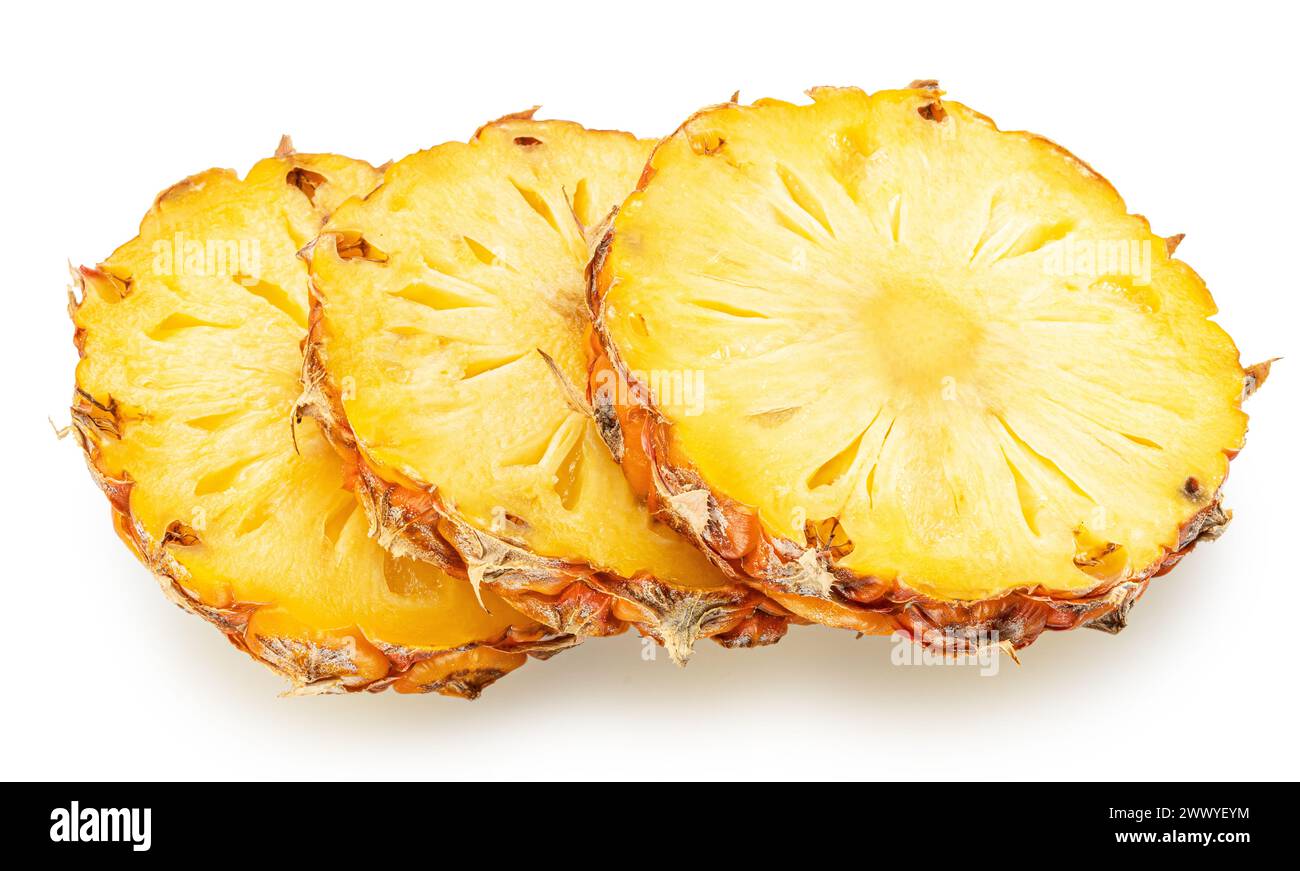 Ripe pineapple and pineapple slices isolated on white background. File ...