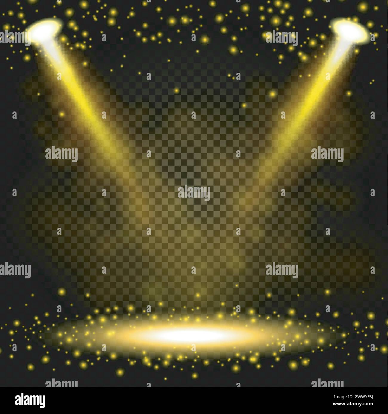 Gold Spotlight Shining on Transparent Background, Vector Illustration ...
