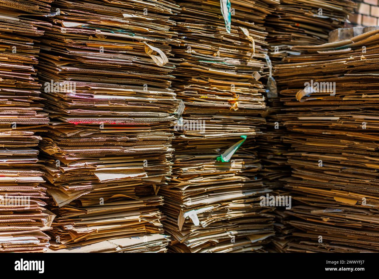 Stacks of crushed cardboard boxes, full-frame closeup background Stock ...
