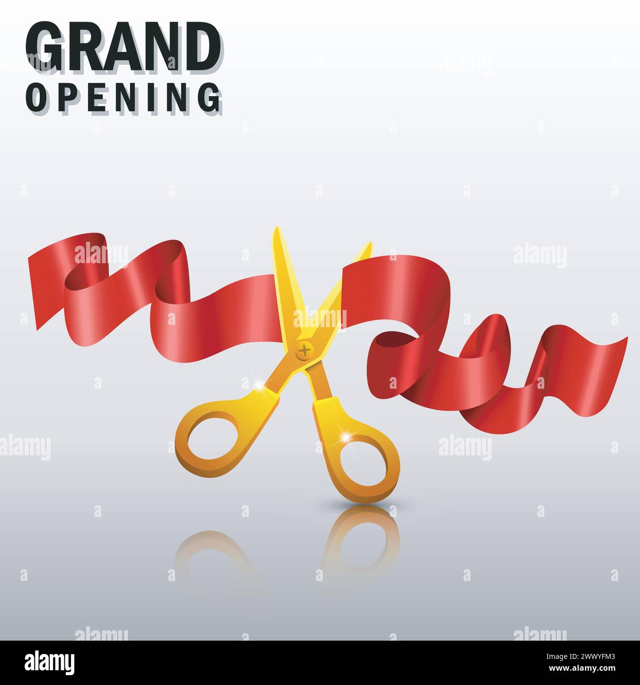 Grand opening with red ribbon and gold scissors, Vector Illustration ...