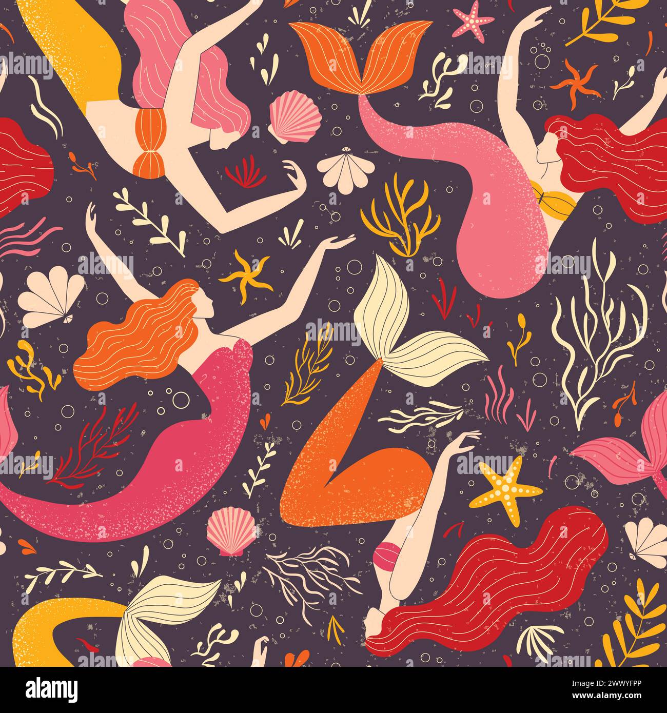 Fairy Tale Mermaids and Underwater Life Pattern Stock Vector Image ...