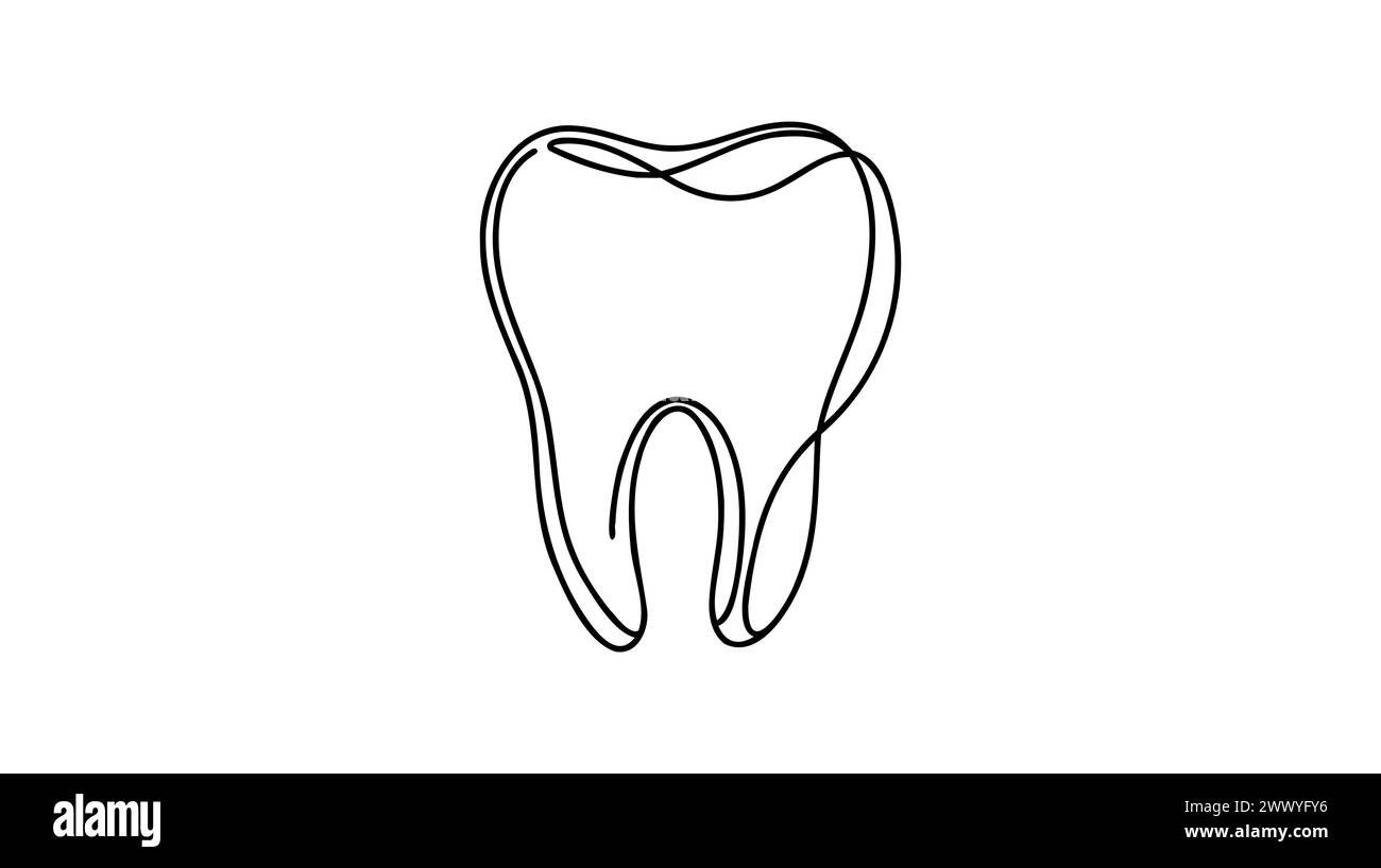 Single continuous line art anatomical human tooth silhouette. Healthy ...