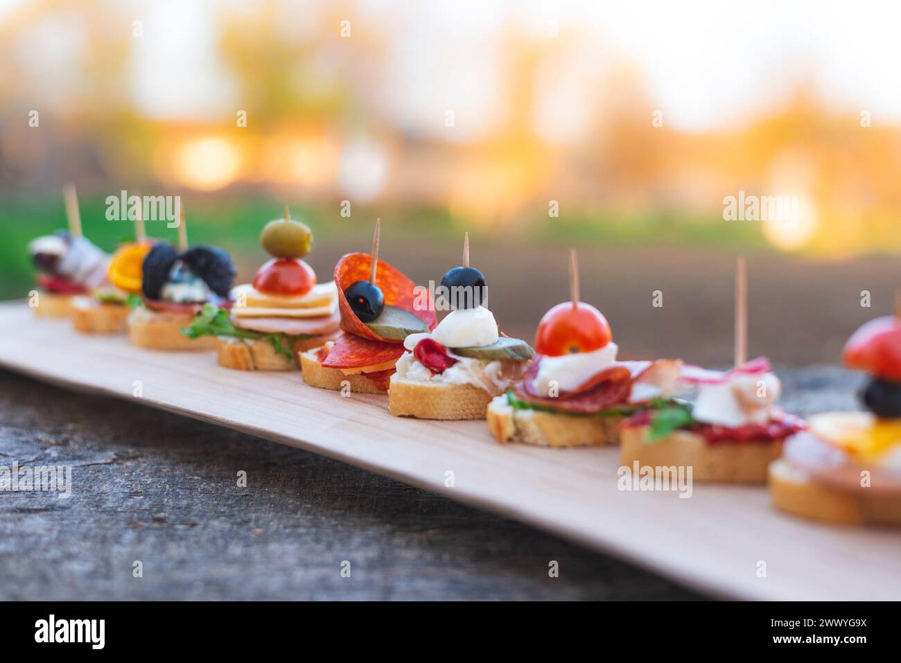 Finger food , various canapes with vegetables, ham, bacon , cheese and ...