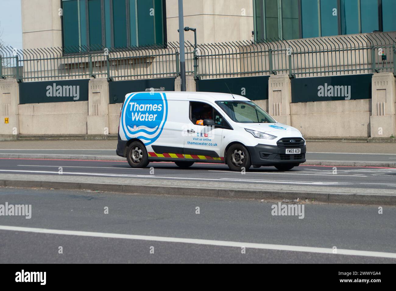 London, UK. 26th March, 2024. A Thames Water van on Vauxhall Bridge ...