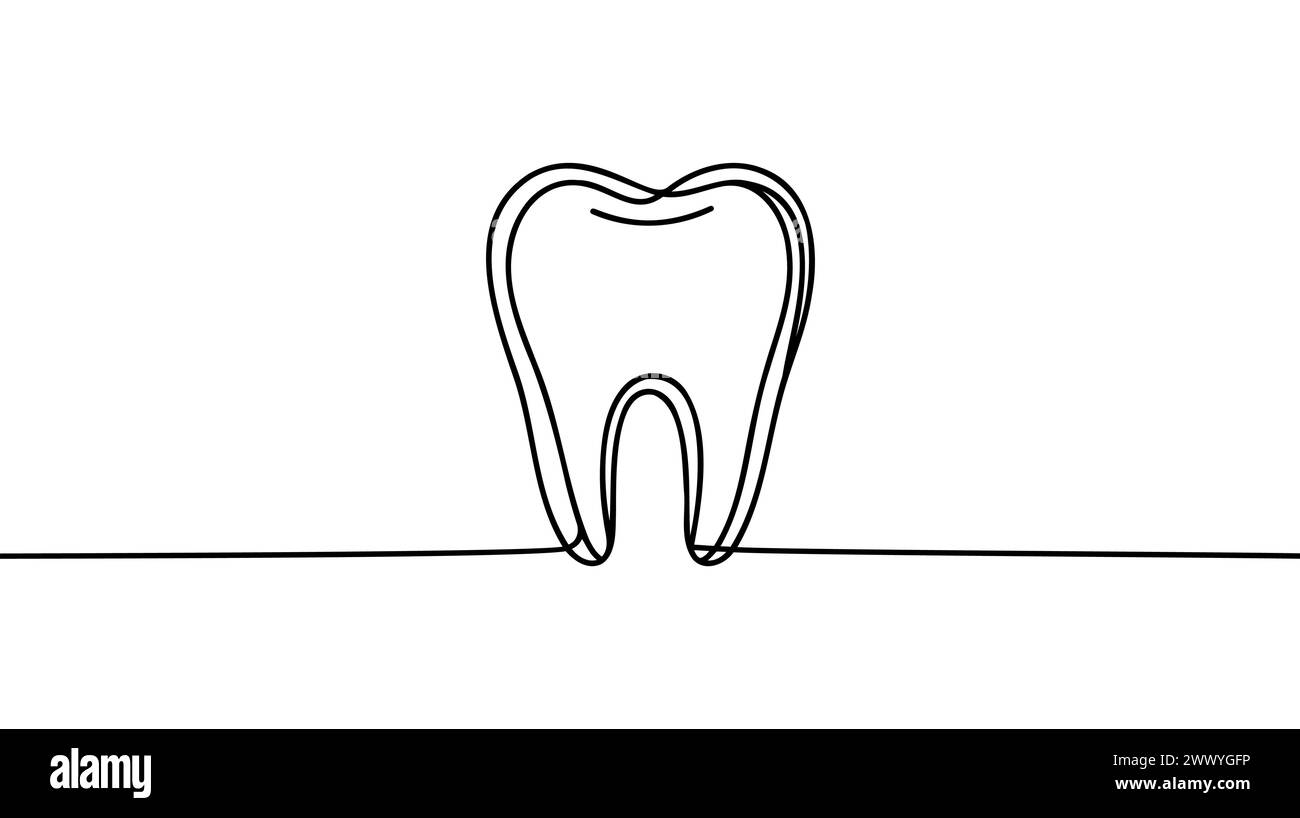 Single continuous line art anatomical human tooth silhouette. Healthy ...
