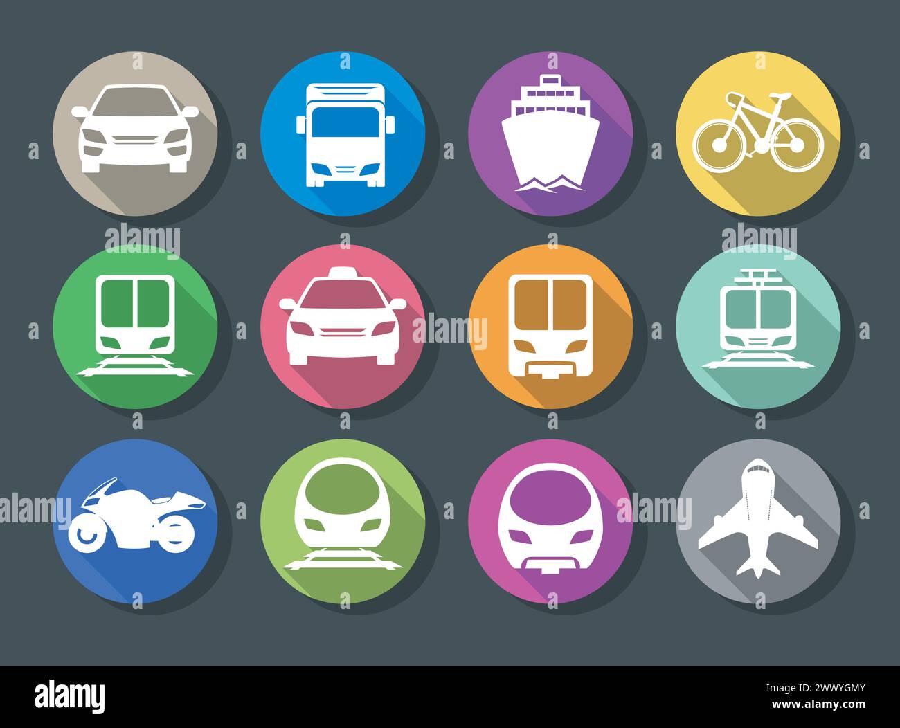 Vehicle and transportation flat design icon set, Vector Illustration ...