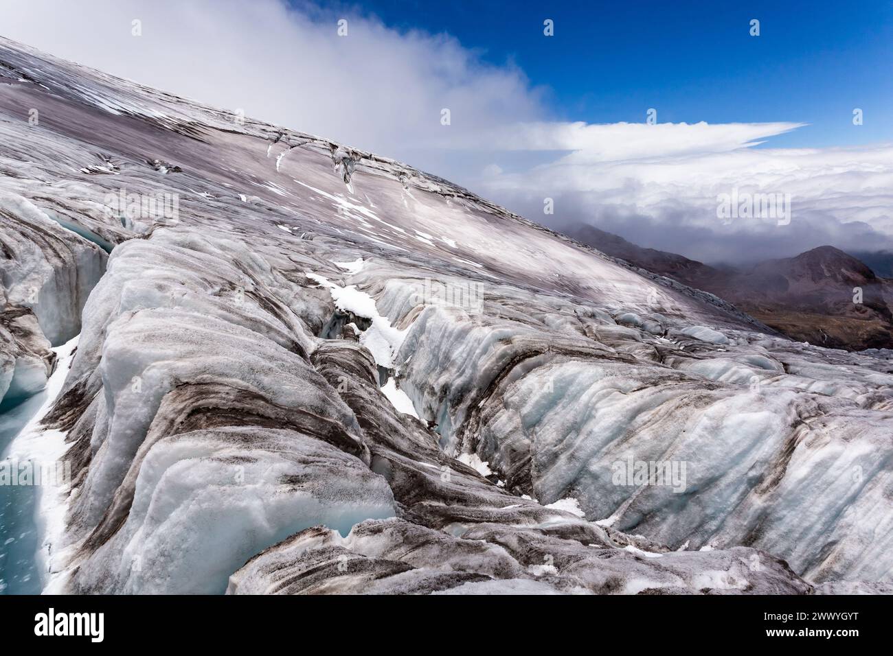 Andean landscapes, snow, ice and glacier in the Cayambe volcano ...