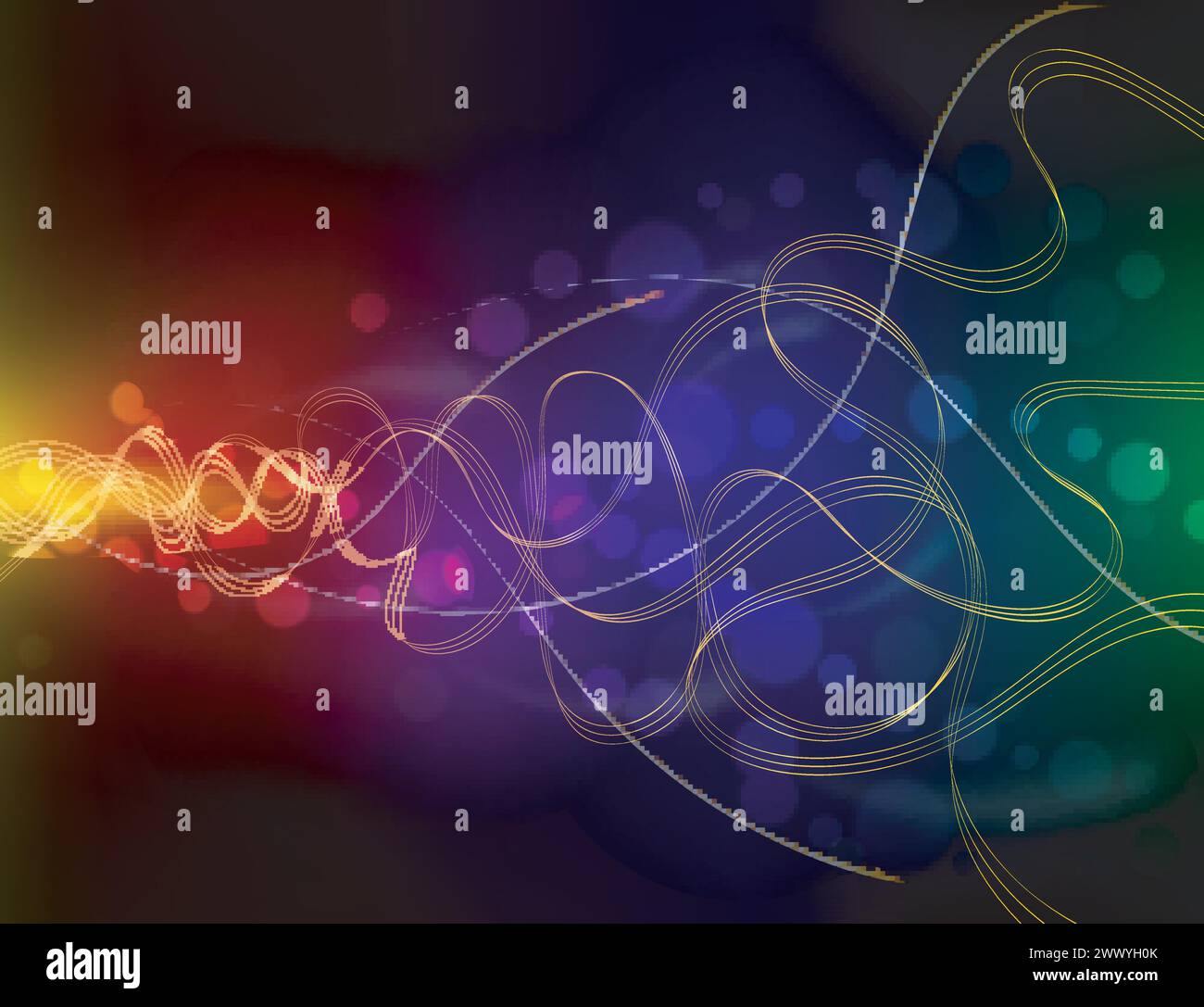 Neon light curves glowing on rainbow colored background, Vector ...