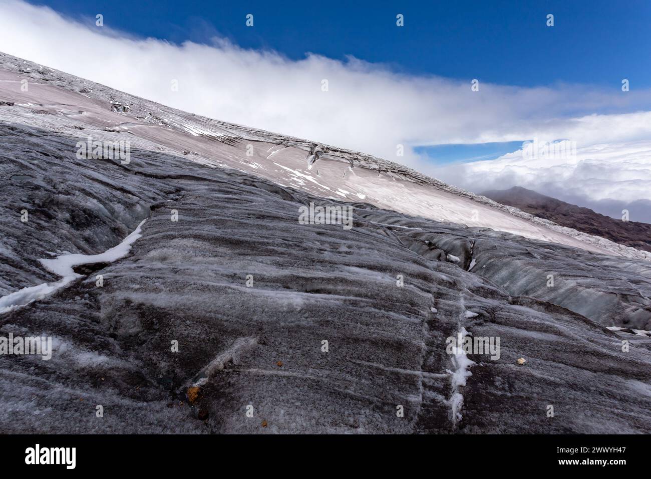 Andean landscapes, snow, ice and glacier in the Cayambe volcano ...