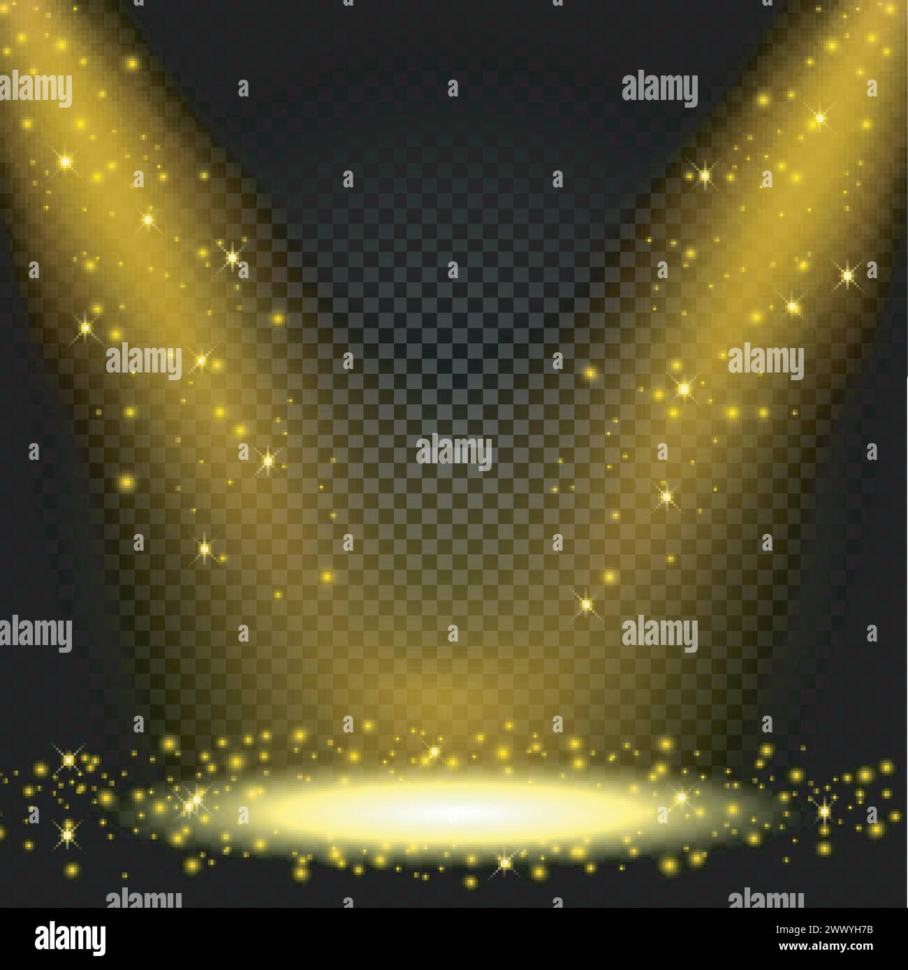 Gold Spotlight Shining on Transparent Background, Vector Illustration ...
