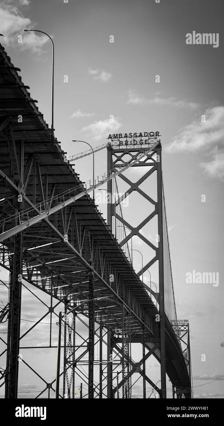 Ambassador Bridge in Black and White Perspective Stock Photo - Alamy