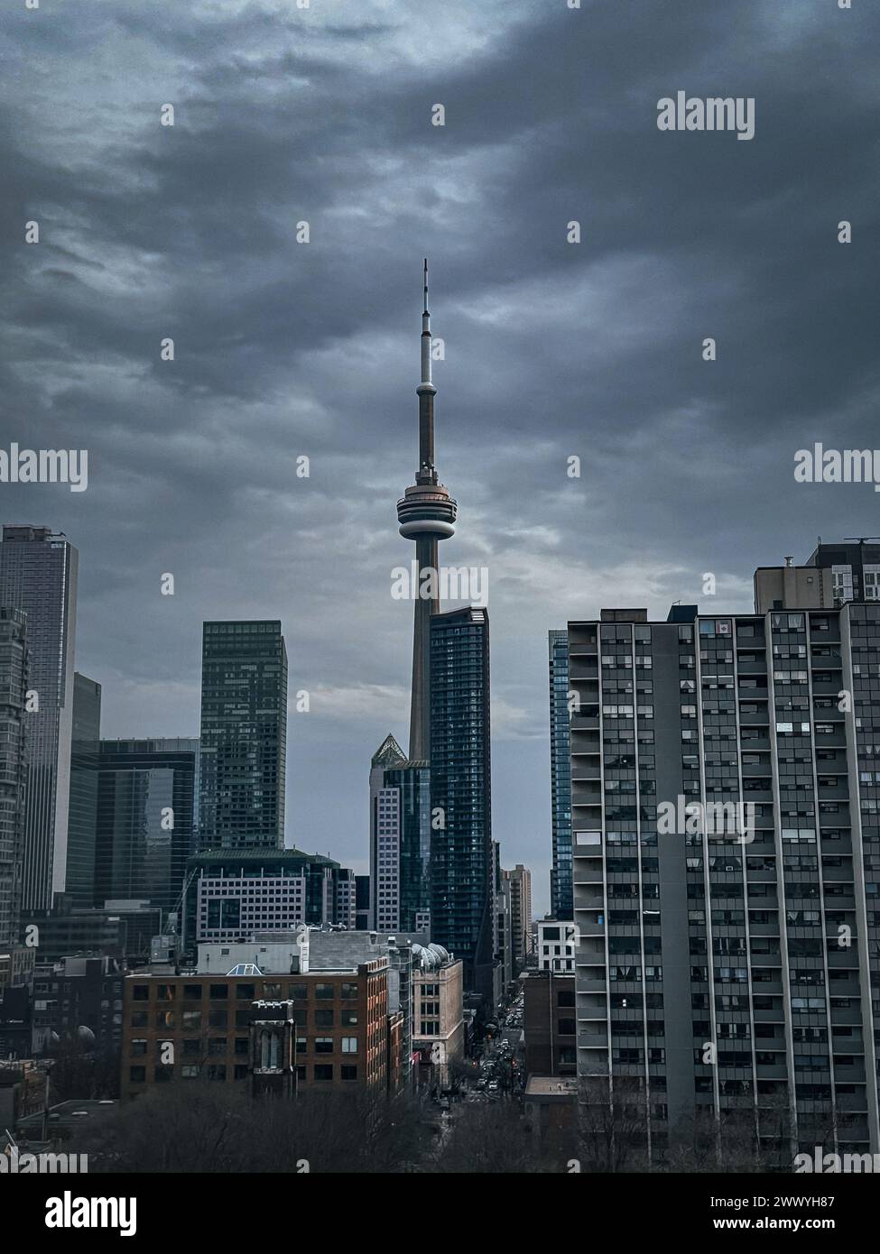 Dramatic Skyline View of Toronto With Iconic CN Tower Stock Photo - Alamy