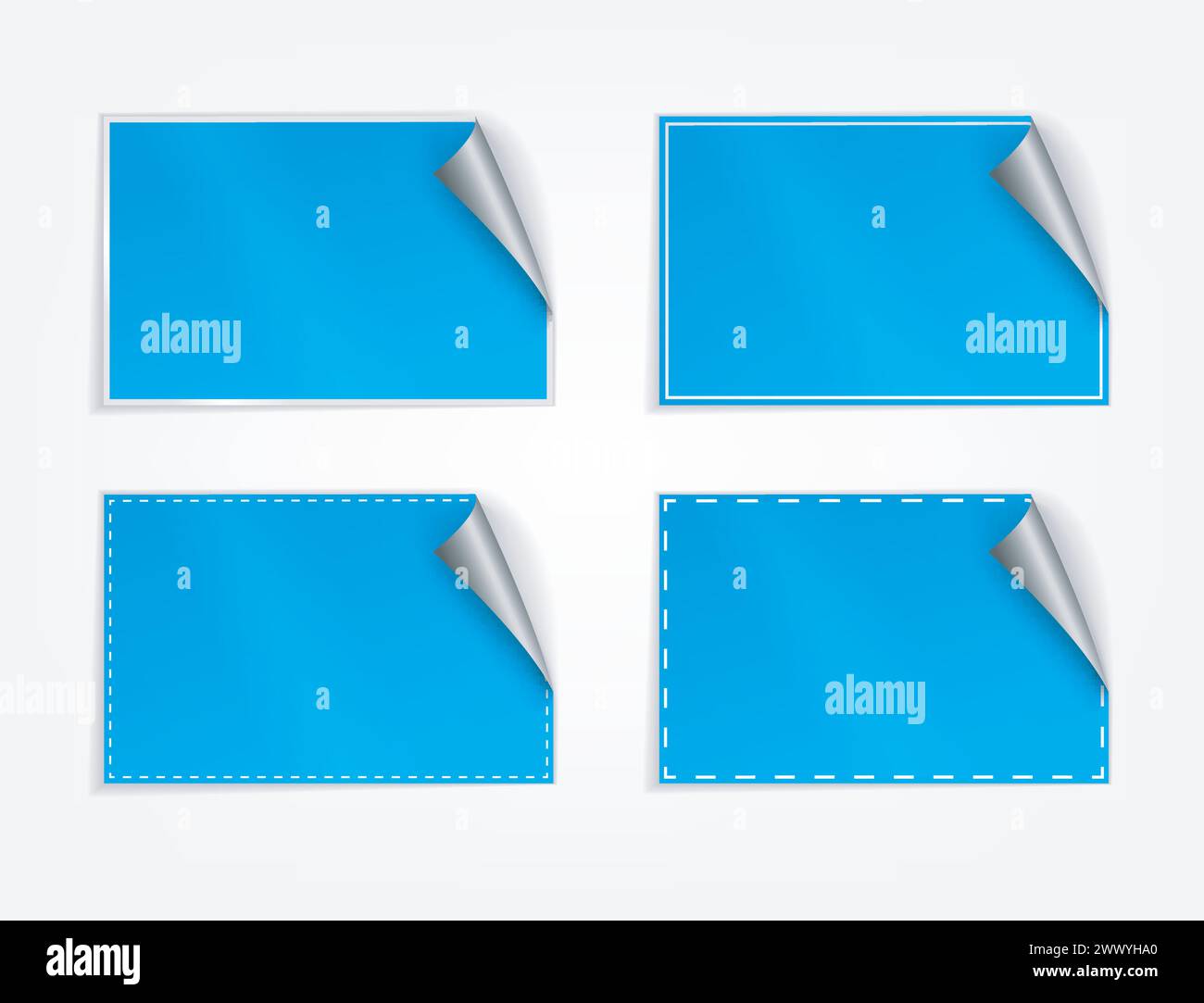 Blank Blue Rectangle Stickers With Curl Sets, Vector Illustration Stock ...