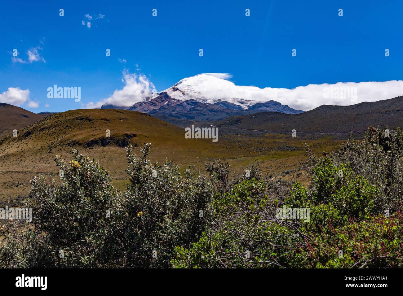 Andean landscapes, snow, ice and glacier in the Cayambe volcano ...