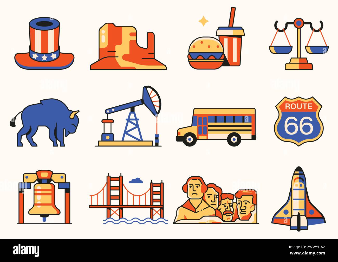 USA Icons and Design Elements in Line Art Stock Vector Image & Art - Alamy