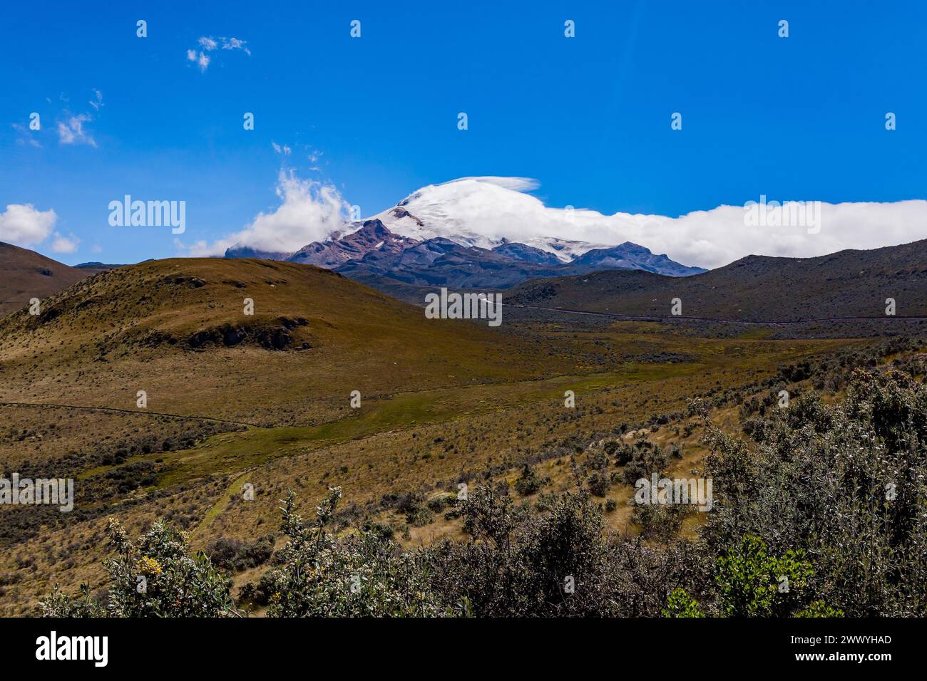 Andean landscapes, snow, ice and glacier in the Cayambe volcano ...