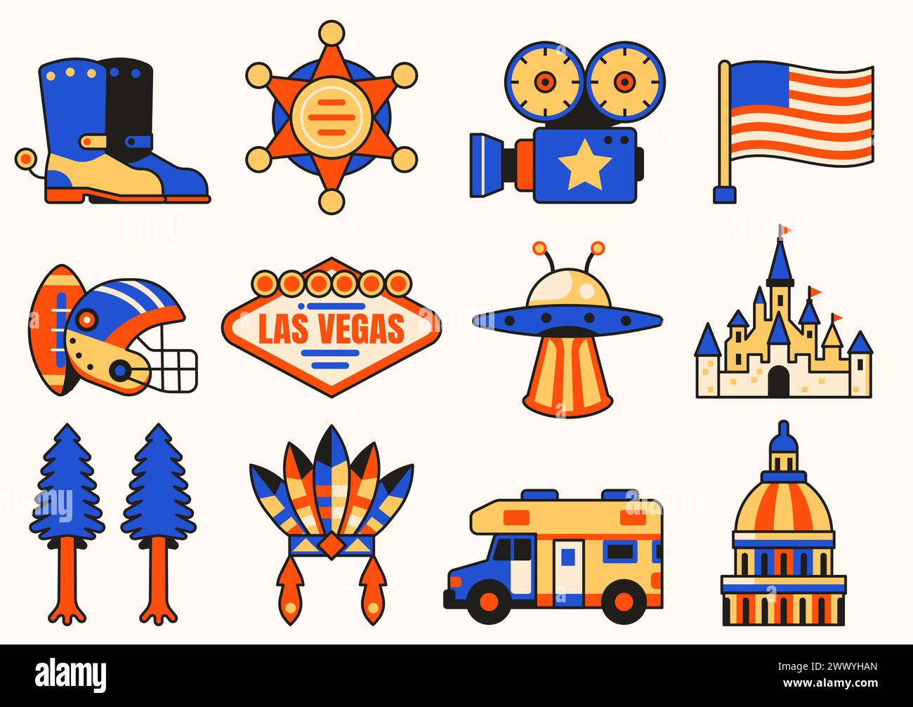 USA Icons and Design Elements in Line Art Stock Vector Image & Art - Alamy