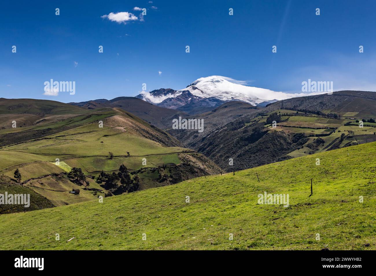 Andean landscapes, snow, ice and glacier in the Cayambe volcano ...