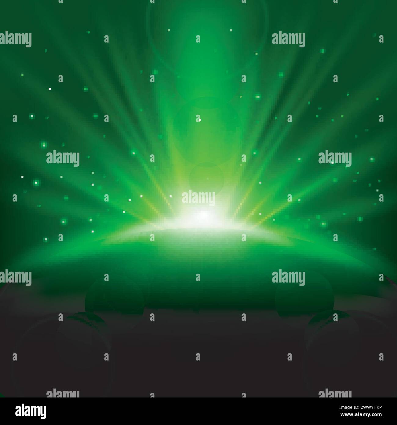 Green Rays rising background with sparkles, Vector Illustration Stock ...