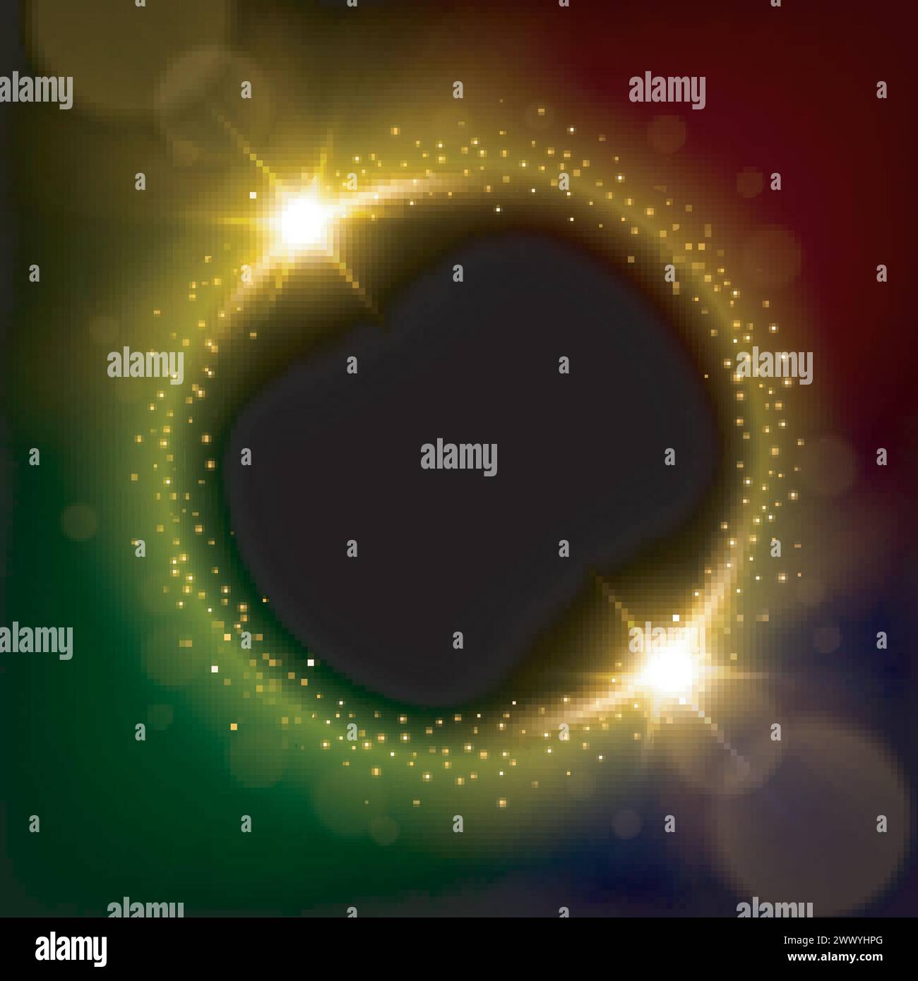 Round gold shiny frame with light bursts and rainbow background, Vector ...