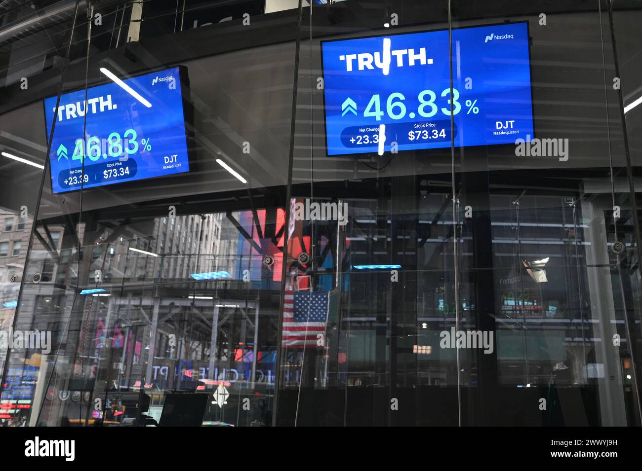 New York, USA. 26th Mar, 2024. View outside the Nasdaq building of the ...