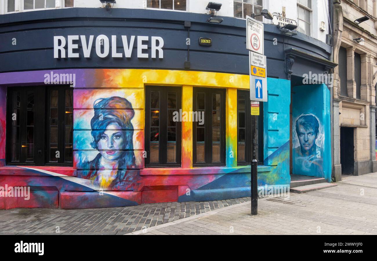 Revolver, a music bar in the Cavern Quarter in Liverpool. Paintings of ...