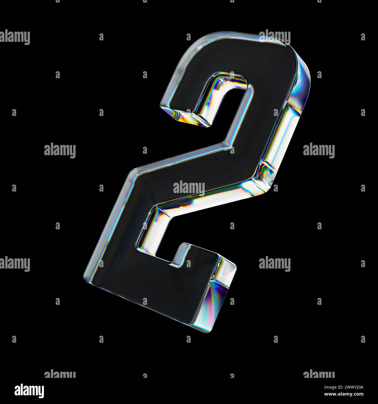 3d Transparent glossy number 2 with dispersion effect. Rainbow colors ...