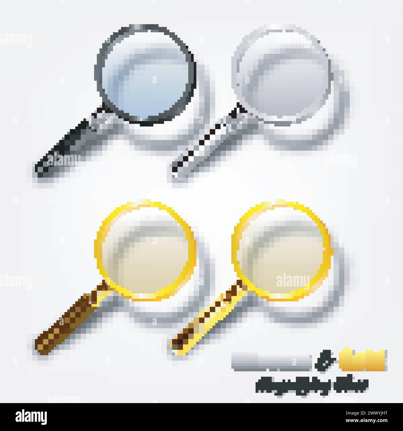 Chrome And Gold Realistic Magnifying Glass Sets, Vector Illustration ...