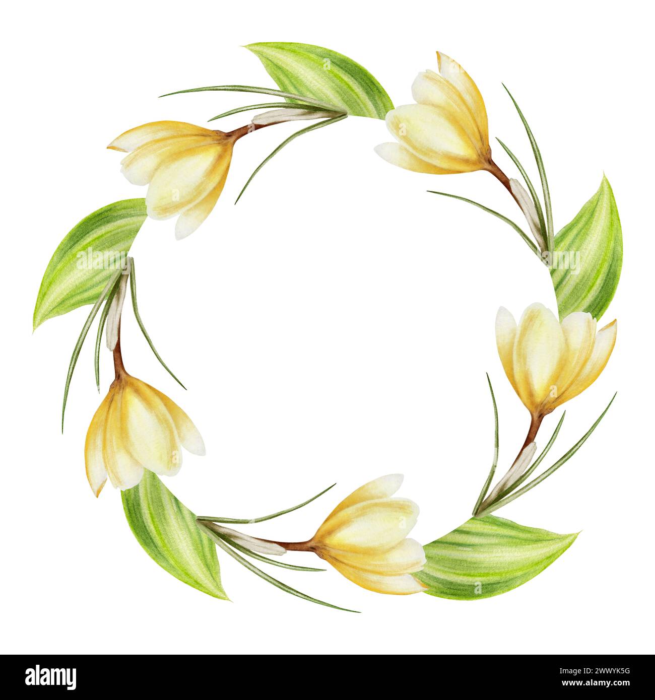 Watercolor frame, wreath, logo, template with bouquet of yellow ...