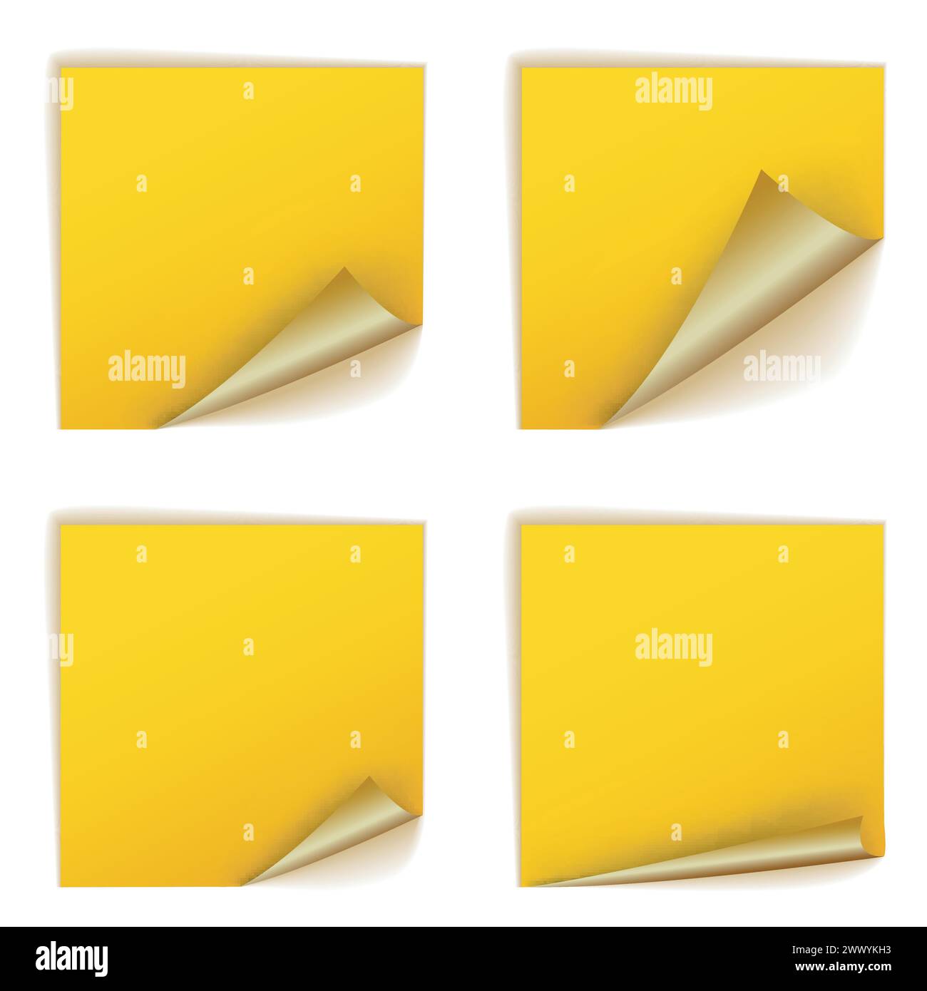 Blank Yellow Square Stickers With Curl Sets, Vector Illustration Stock ...