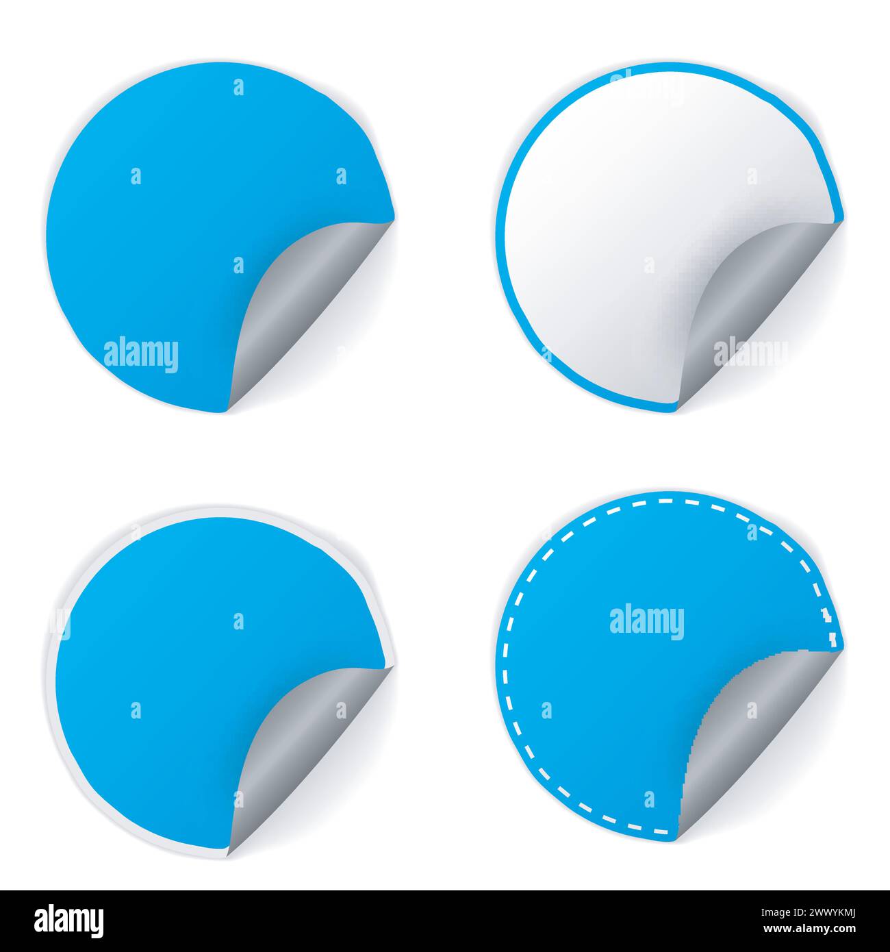 Blank Blue Round Stickers With Curl Sets, Vector Illustration Stock ...
