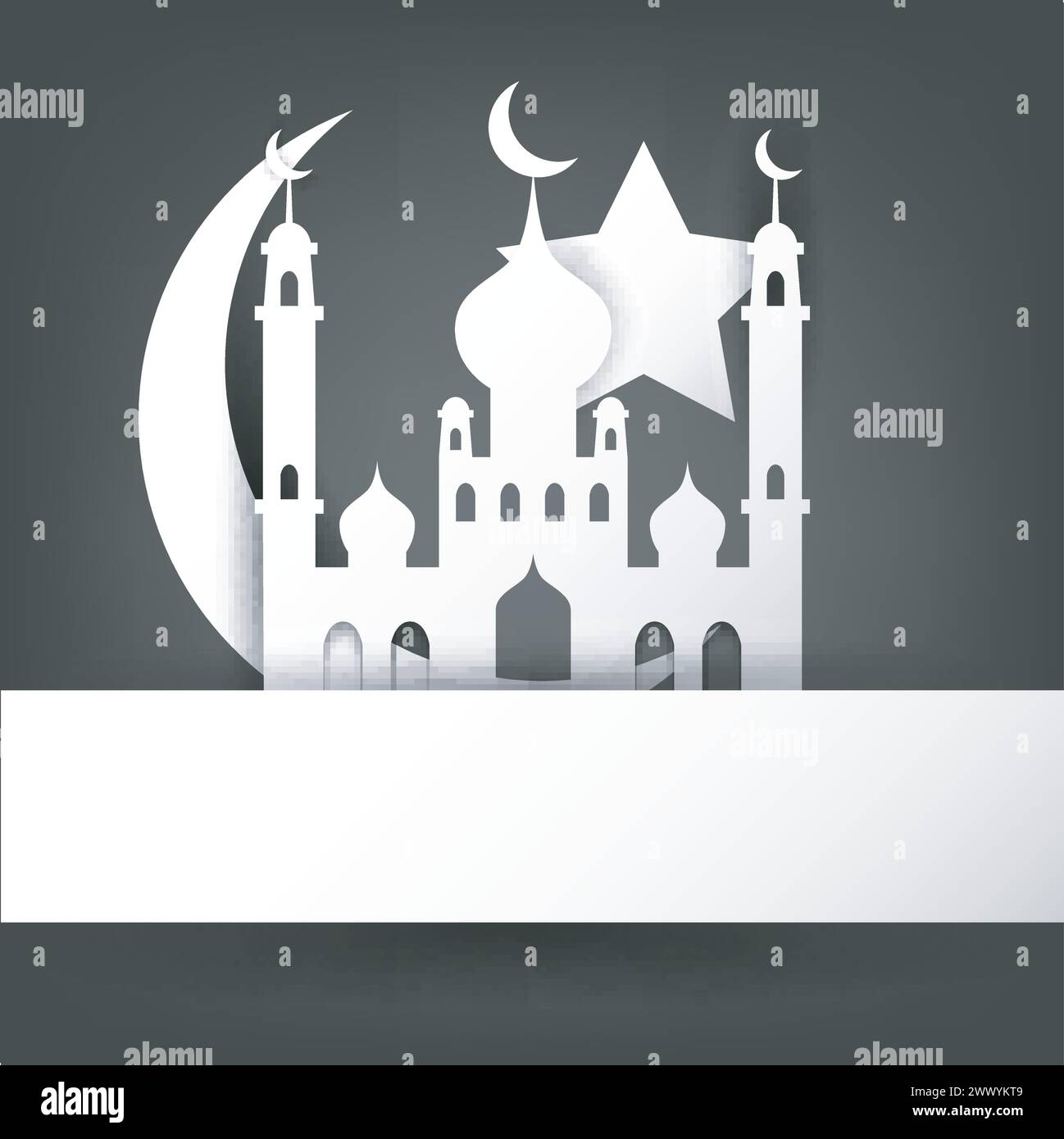 Mosque And Crescent Moon With Text Space, Vector Illustration Stock ...