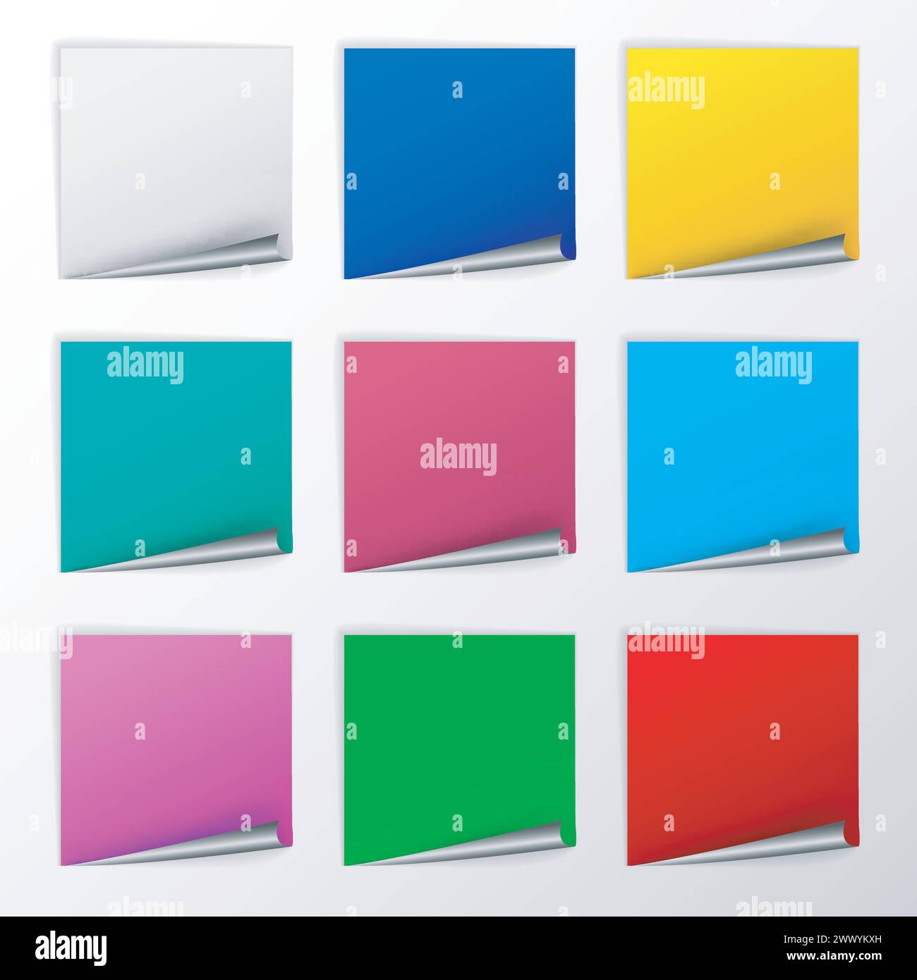 Blank Colorful Square Stickers With Curl Sets, Vector Illustration ...