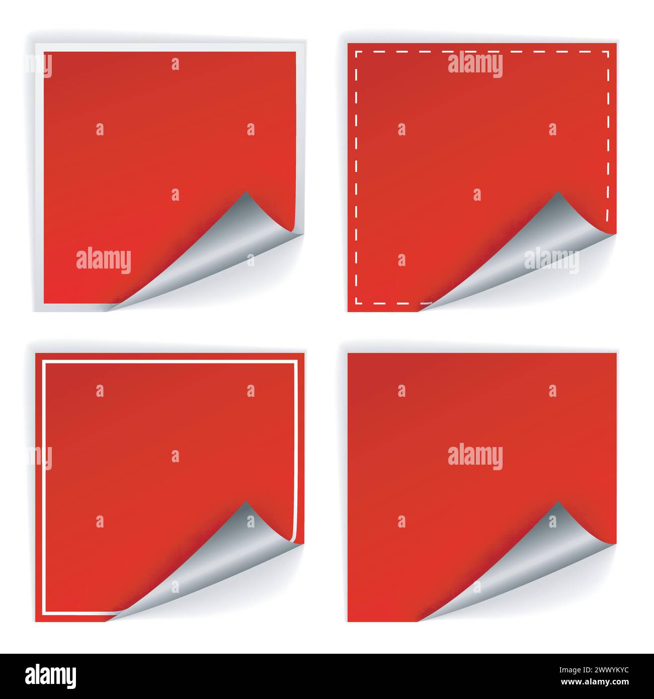 Blank Red Square Stickers With Curl Sets, Vector Illustration Stock ...