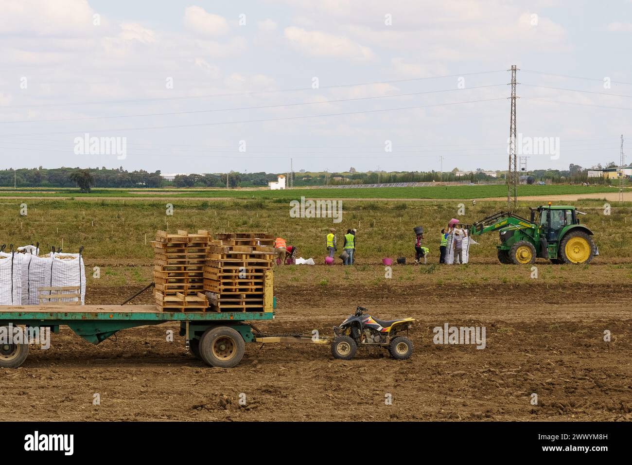 Huevar del Aljarafe, Seville, Spain - June 2, 2023: A tractor is ...