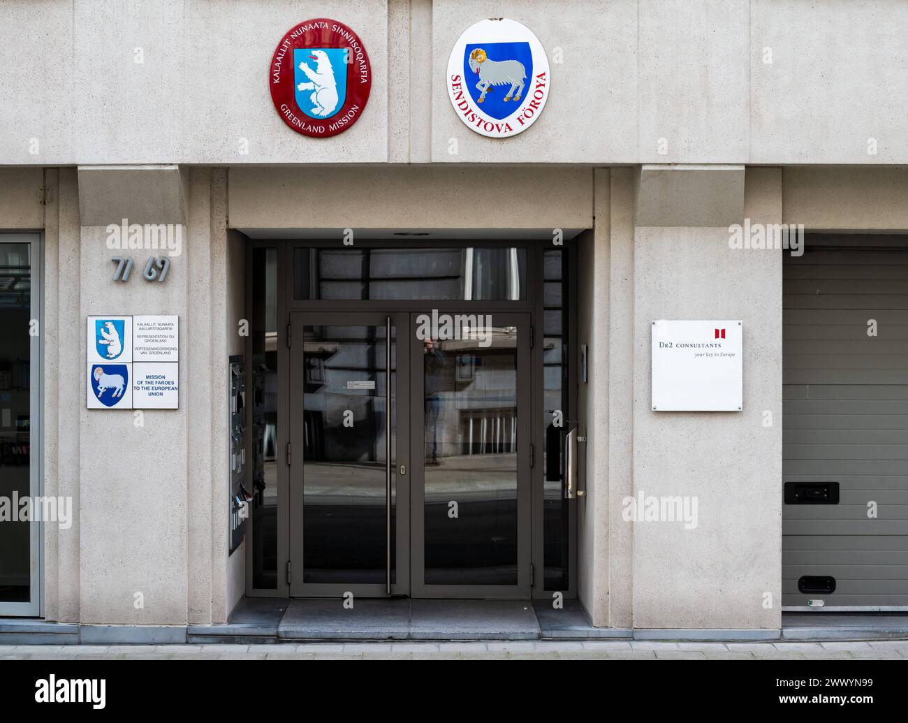 Brussels, Belgium, March 15, 2024 - Facade and entrance of the embassy ...
