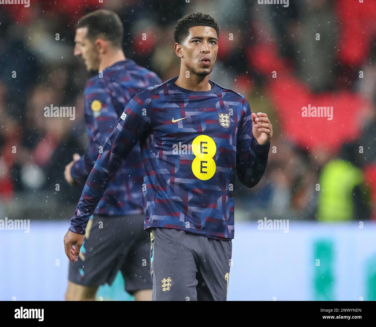 Jude Bellingham of England in the pregame warmup session during the ...