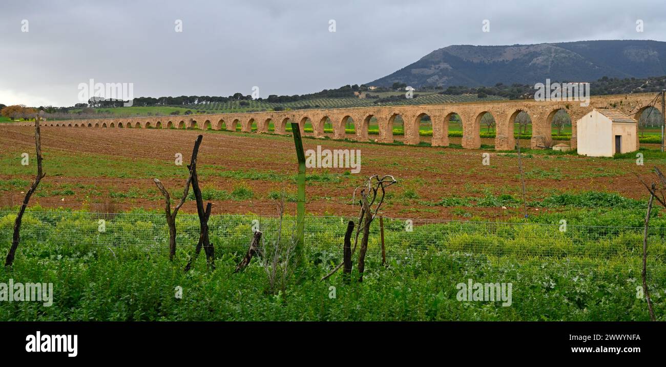 Historic long aqueduct (Acueducto) Íllora, Granada, Spain Stock Photo ...