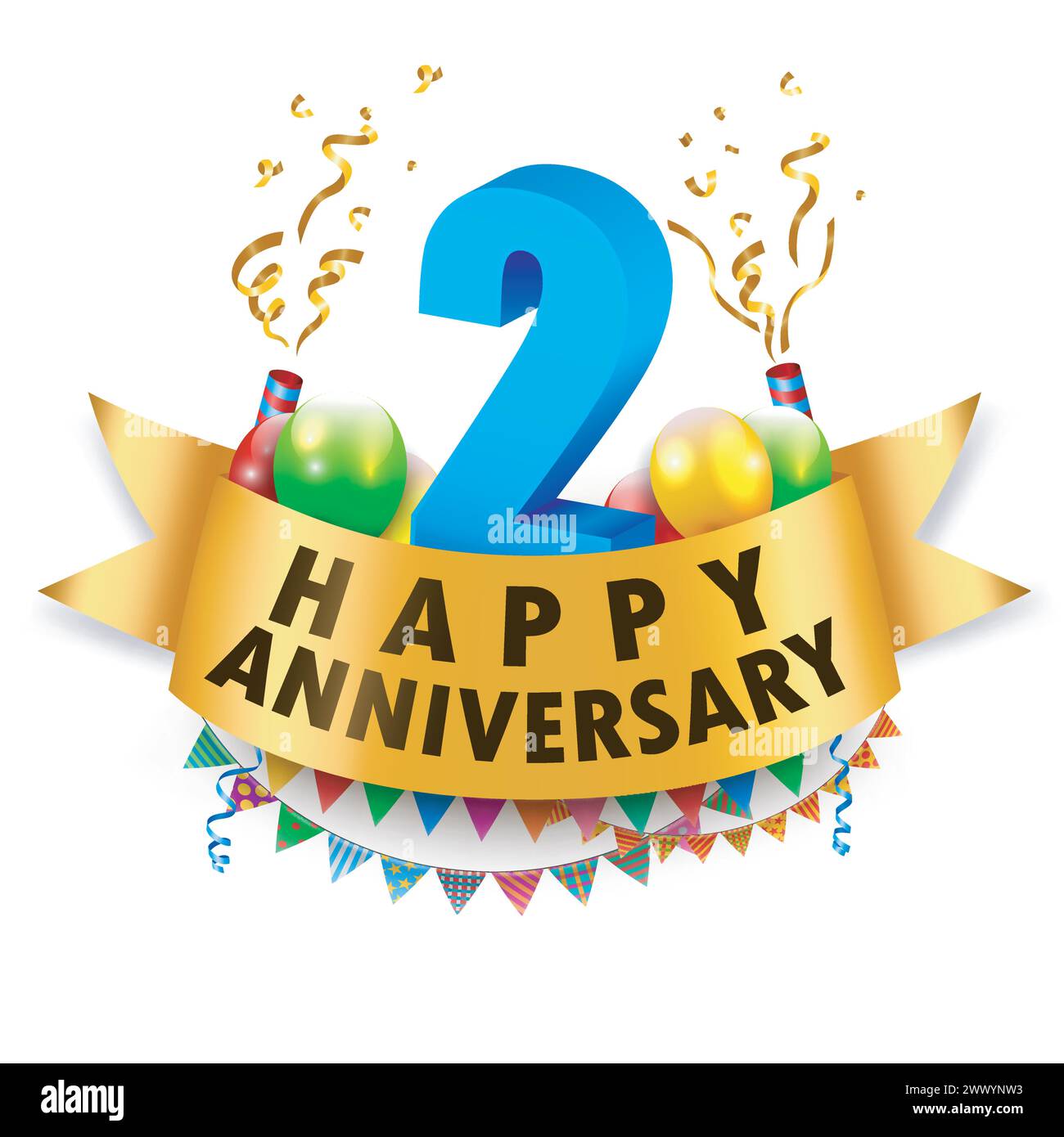 Happy 2nd Anniversary Celebration, Vector Illustration Stock Vector ...