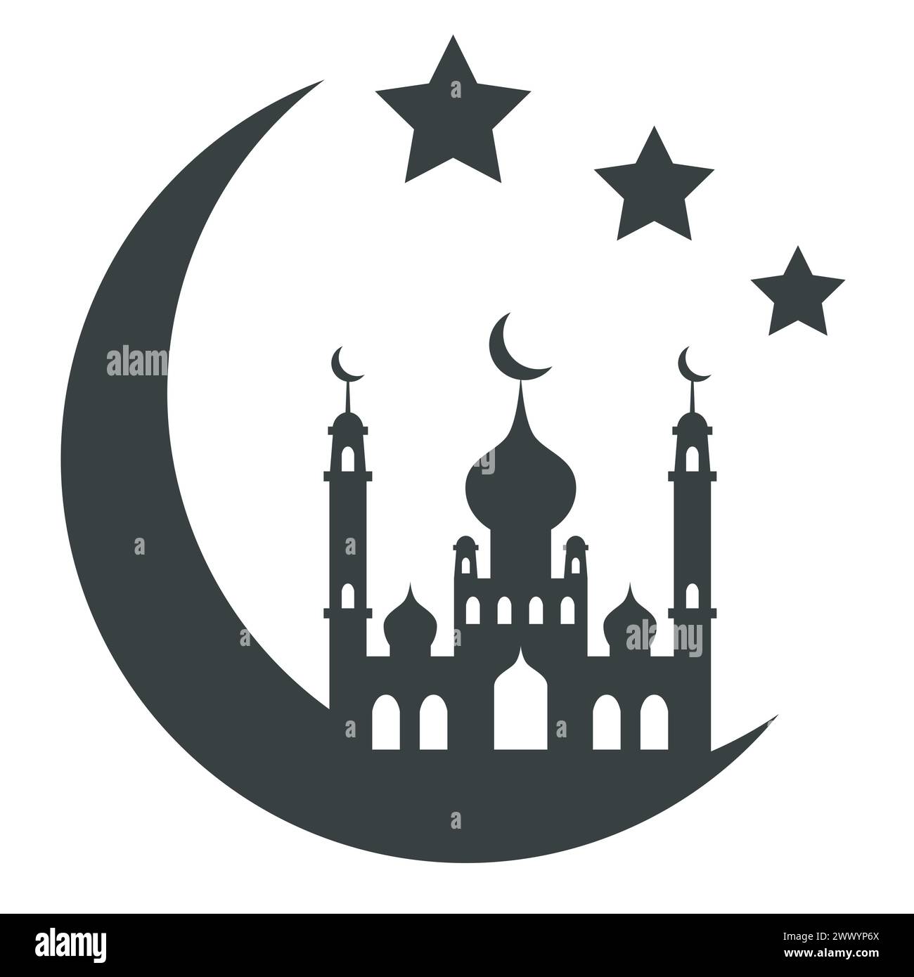 Crescent Moon And Mosque, Islamic Silhouette Celebrations, Vector ...