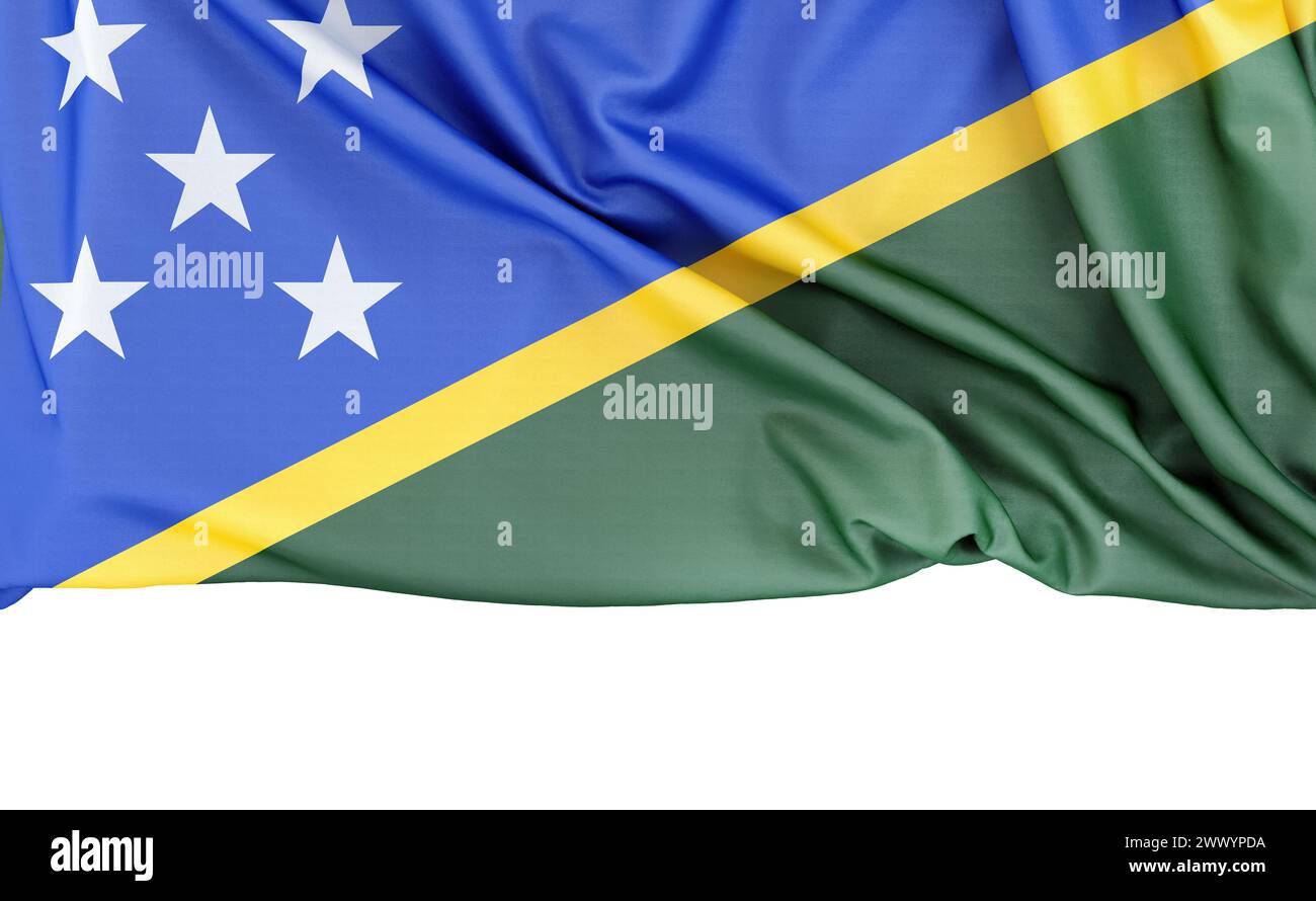 Flag of Solomon Islands isolated on white background with copy space below. 3D rendering Stock ...