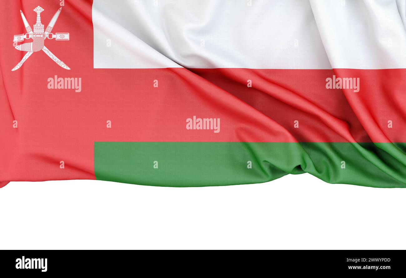 Flag of Oman isolated on white background with copy space below. 3D rendering Stock Photo - Alamy