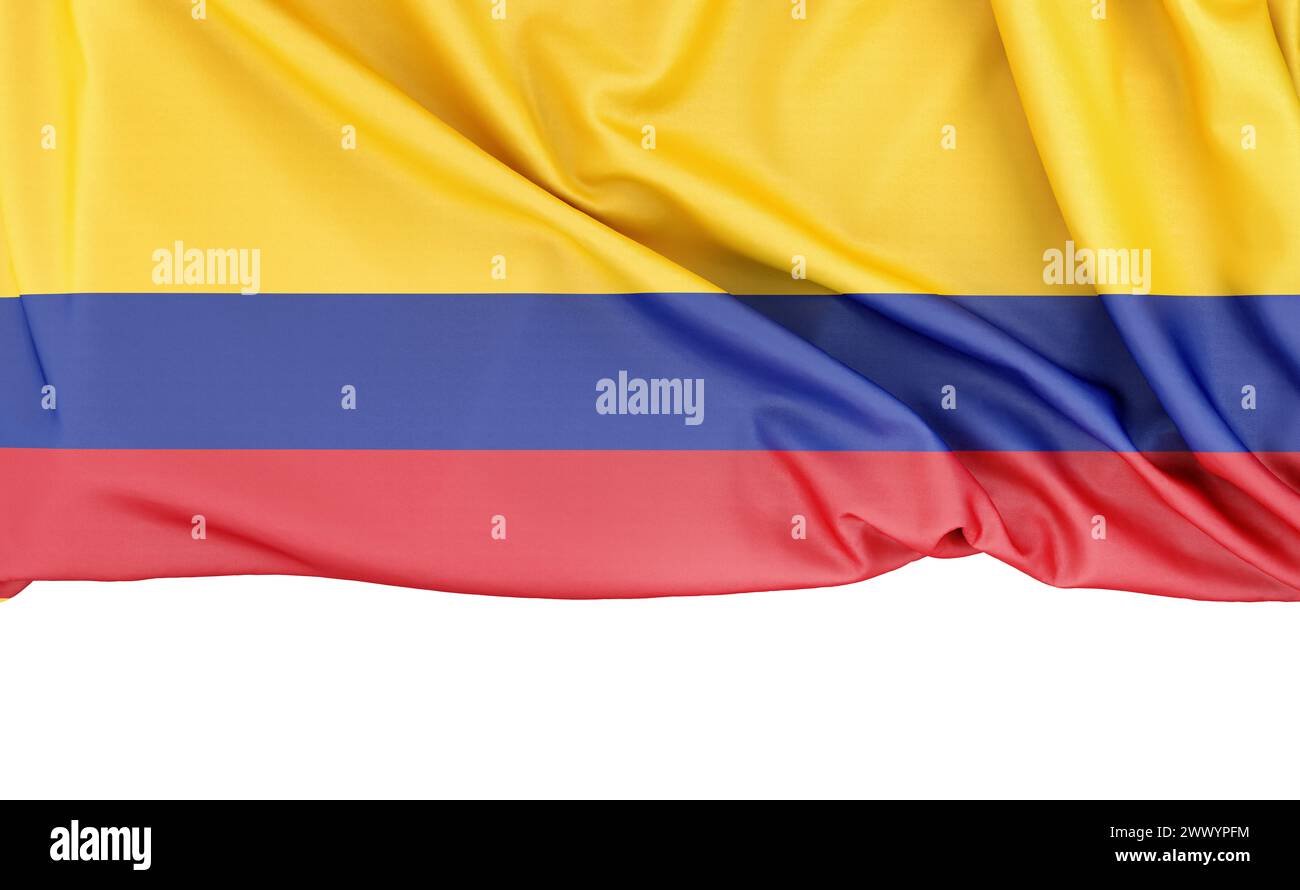 Flag of Colombia isolated on white background with copy space below. 3D rendering Stock Photo ...