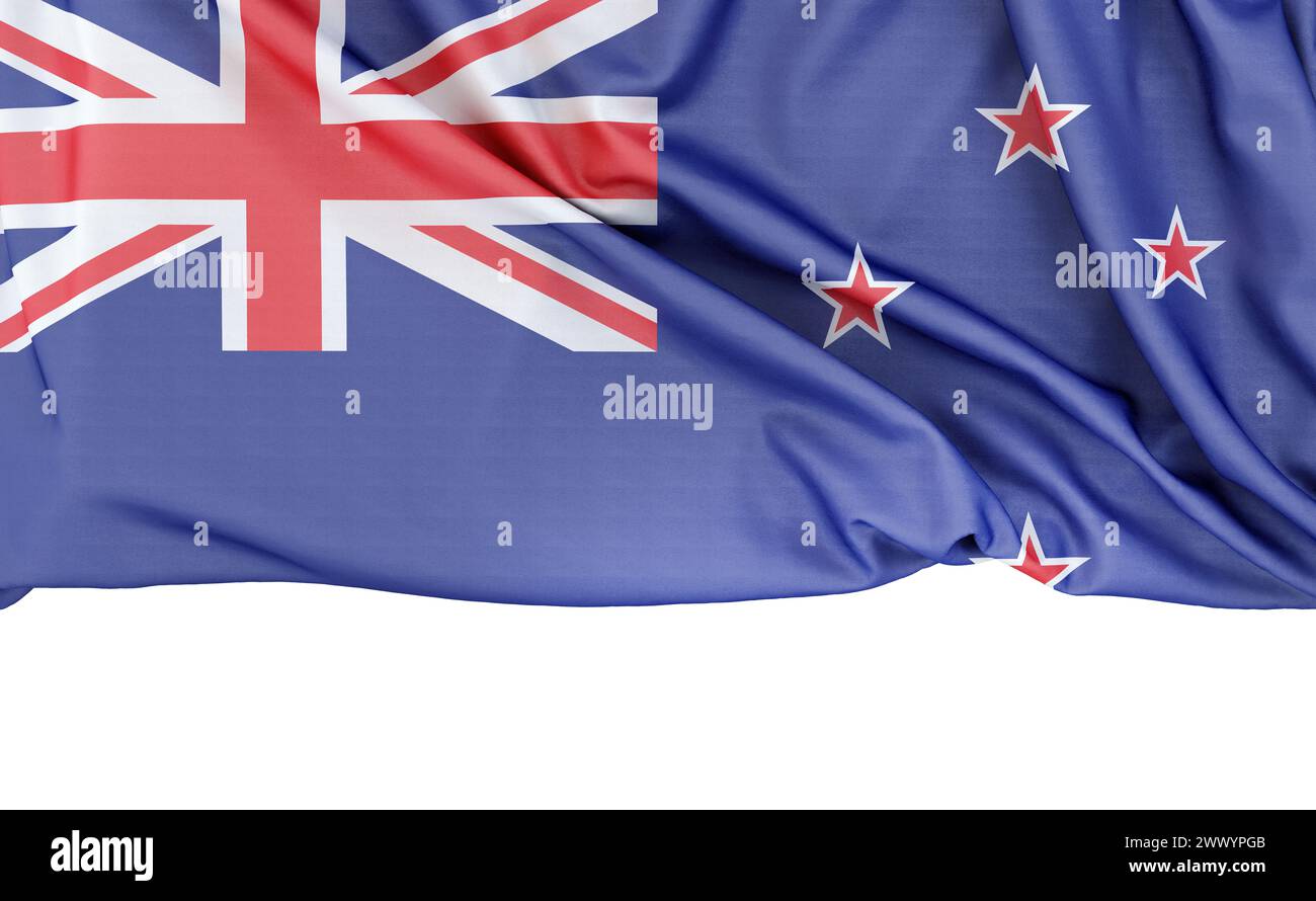 Flag of New Zealand isolated on white background with copy space below. 3D rendering Stock Photo ...