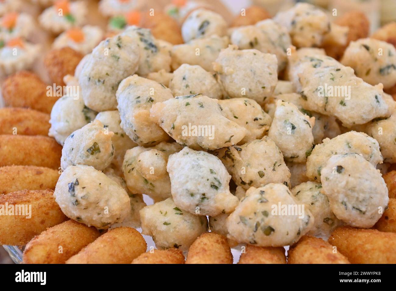 The wedding buffet features a wide selection of fried foods, including ...