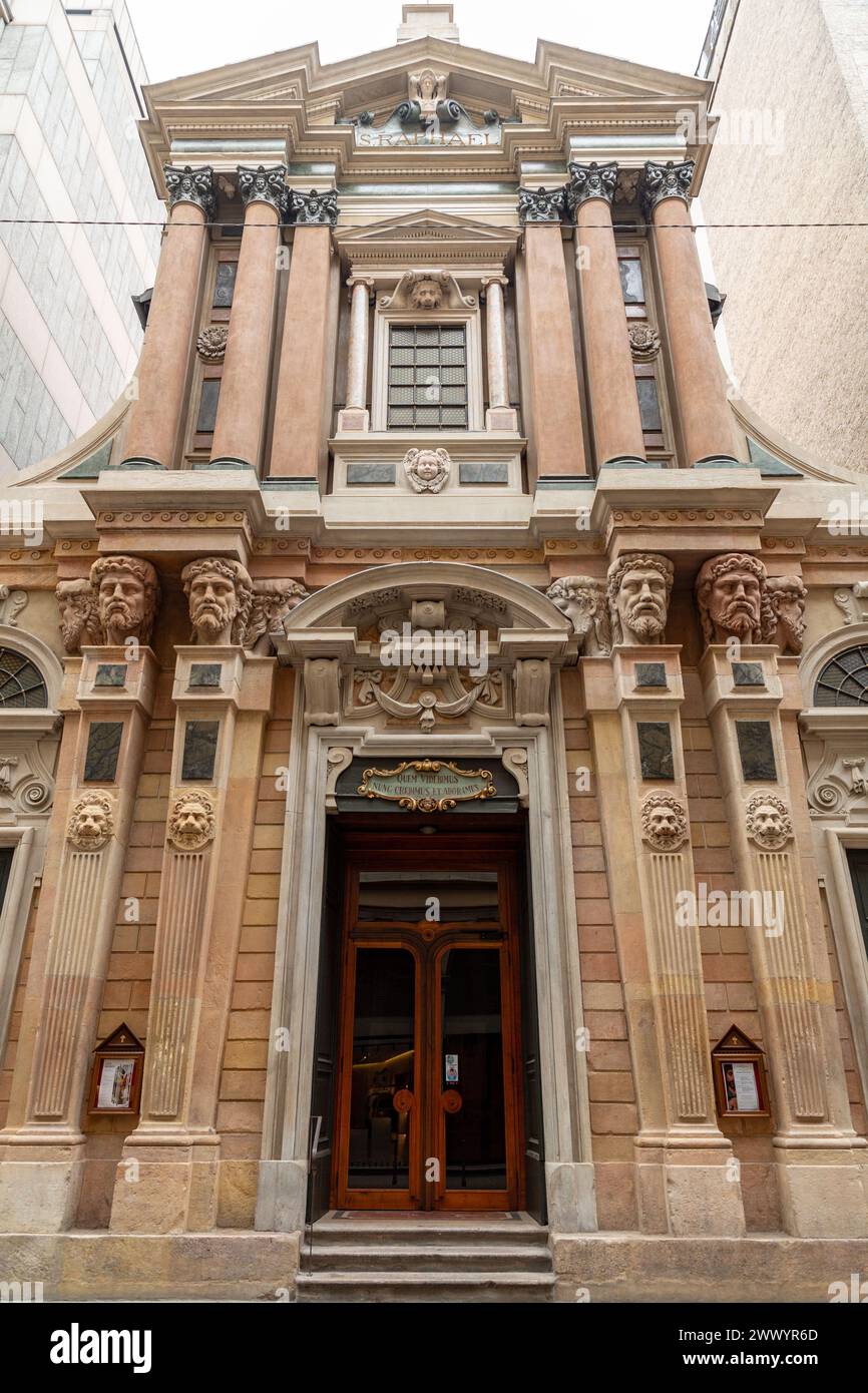 Milan, Italy - 30 March 2022: Front facade of San Raffaele Church in ...